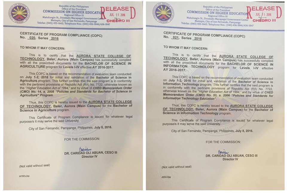 CHED Grants Certificate of Program Compliance to BSA and BSIT Programs ...