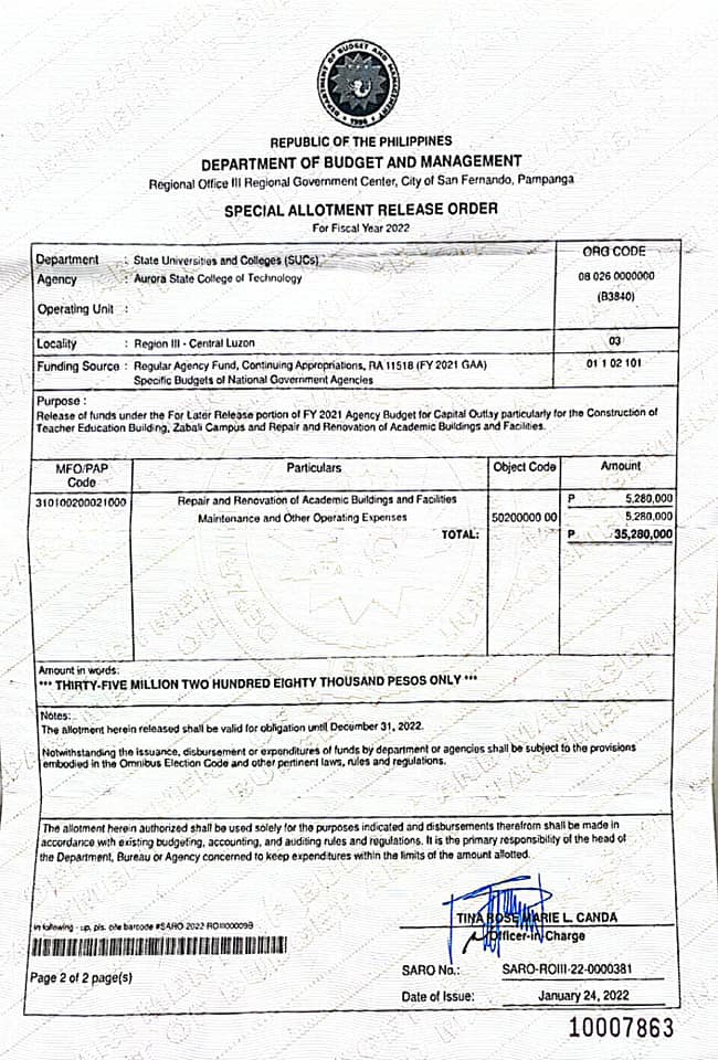 ASCOT secures 30M SARO budget from DBM for FY 2022 - Aurora State ...