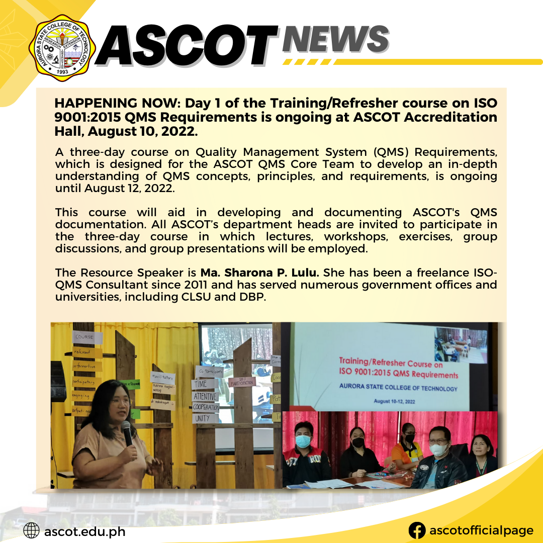 HAPPENING NOW: Day 1 of the Training/Refresher course on ISO 9001:2015 ...