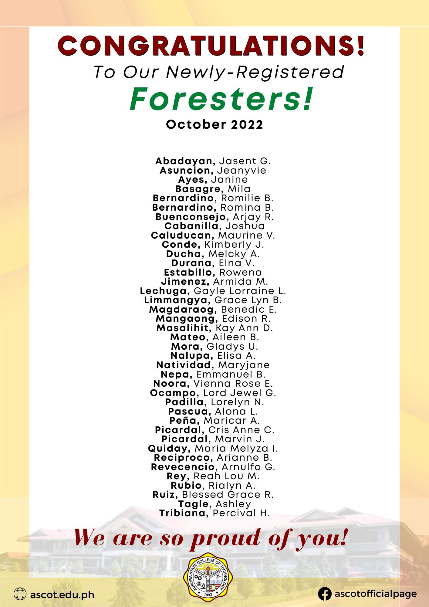 Congratulations to our Newly-Registered Foresters - Aurora State ...