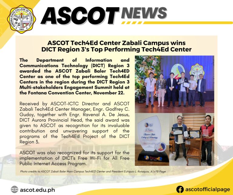 ASCOT News Brief: ASCOT Tech4Ed Zabali Campus wins DICT Region 3’s Top ...