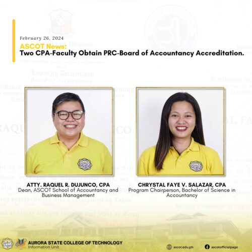 ASCOT News: Two CPA-Faculty Obtain PRC-Board of Accountancy ...